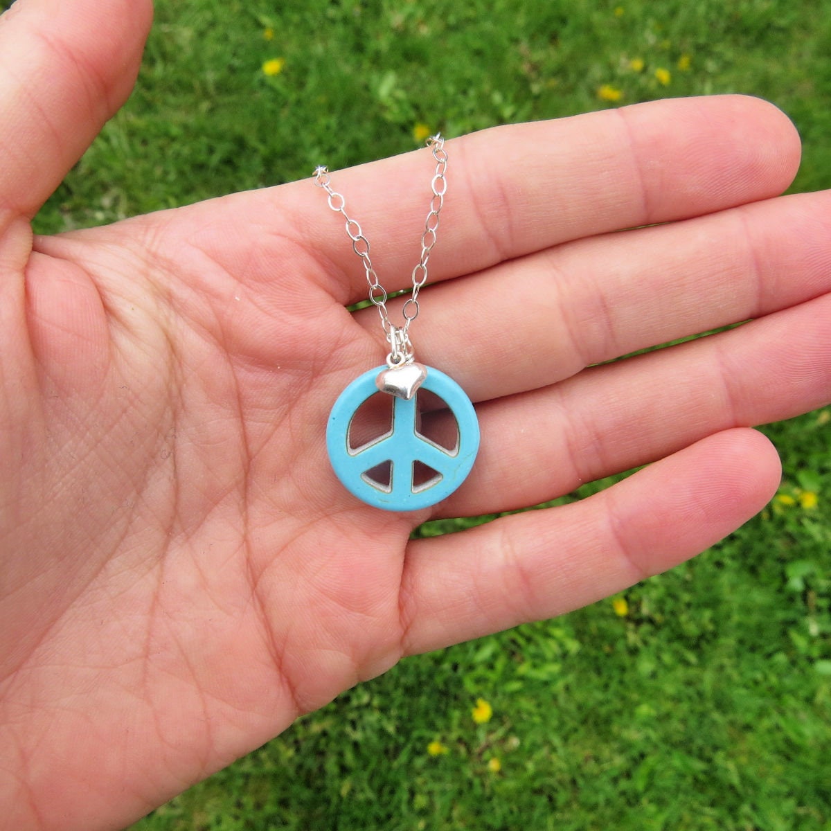 Crystal Peace Sign Necklace Sterling Silver Blue Howlite - Etsy