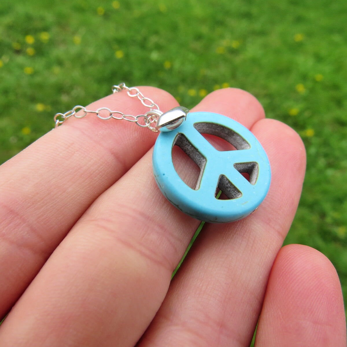 Crystal Peace Sign Necklace Sterling Silver Blue Howlite - Etsy