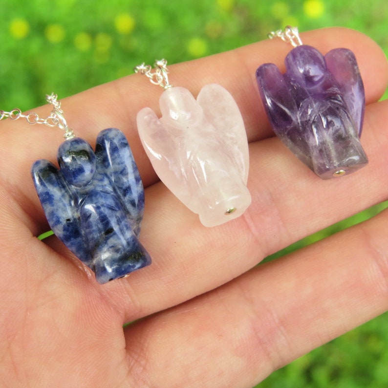 Small Crystal Angel Necklace Sterling Silver Pink Rose | Etsy