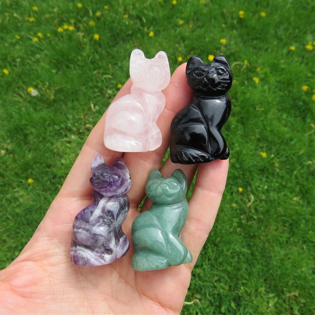 Crystal Cat Figurine 1.5" - Carved Stone Cat Decor - Cat Gift - Crystal ...