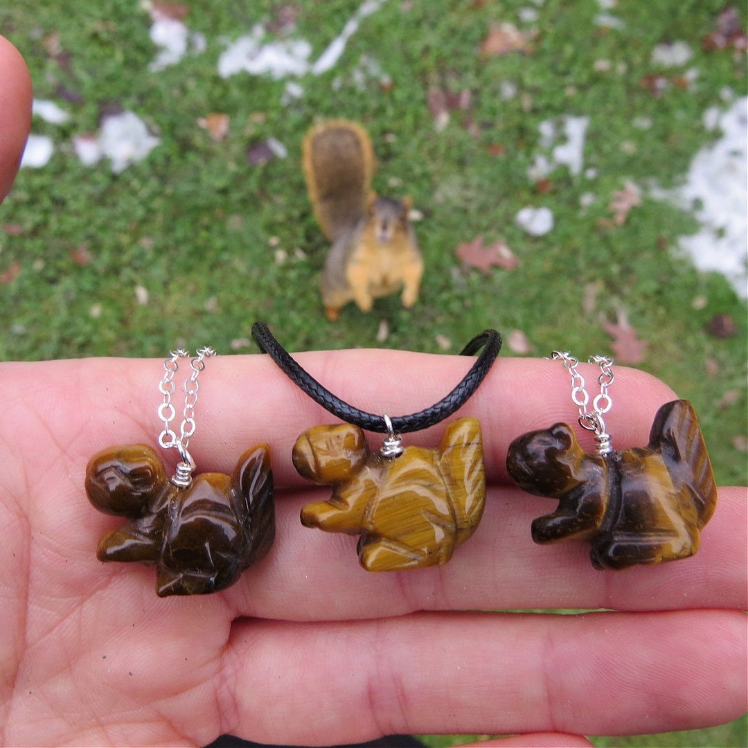 Crystal Squirrel Necklace Sterling Silver - Tigers Eye Stone Squirrel ...