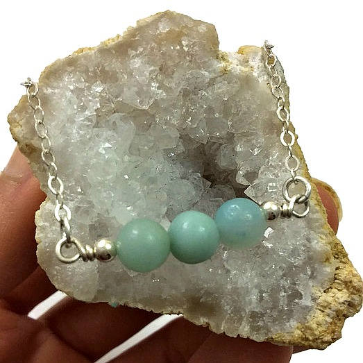 Beaded Stone Necklace Three Stone Bead Necklace Crystal | Etsy