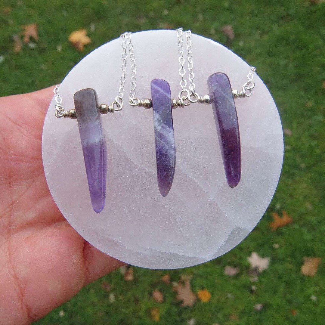 Chevron Amethyst Crystal Necklace Sterling Silver - Amethyst Point ...
