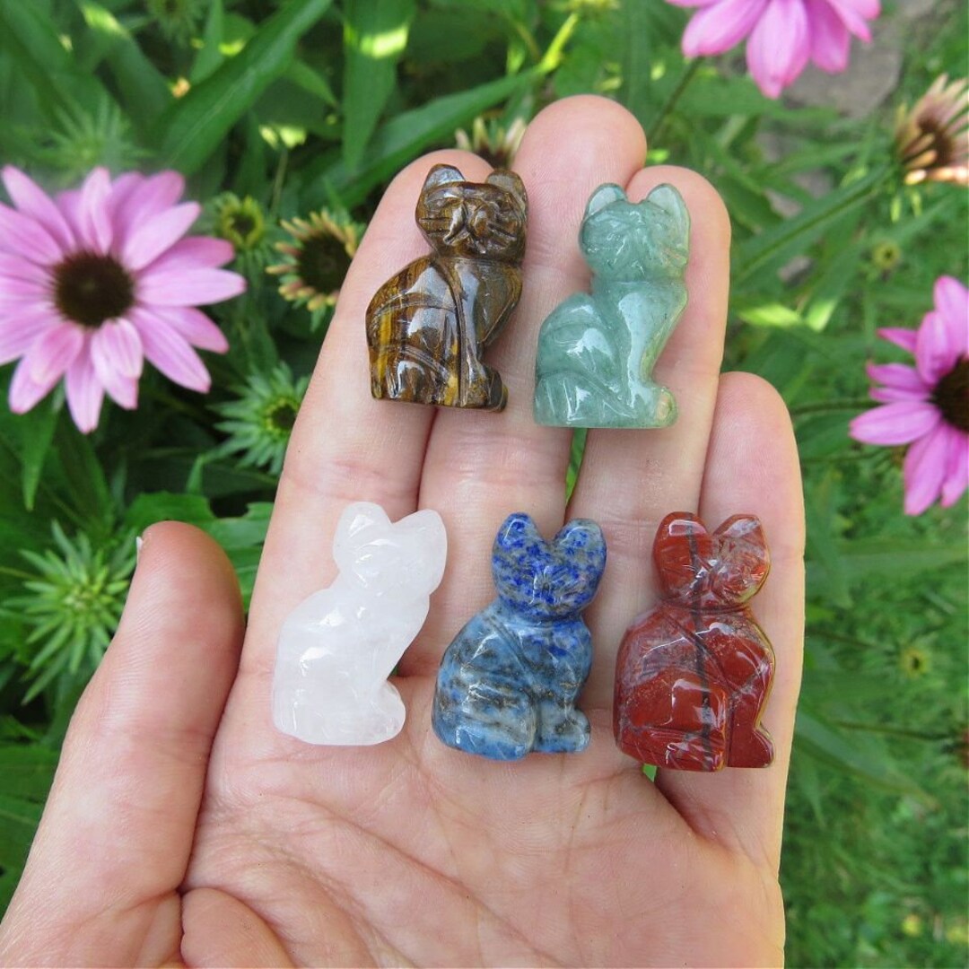 Mini Crystal Cat Figurine 1" - Carved Stone Animal - Small Cat Stone ...