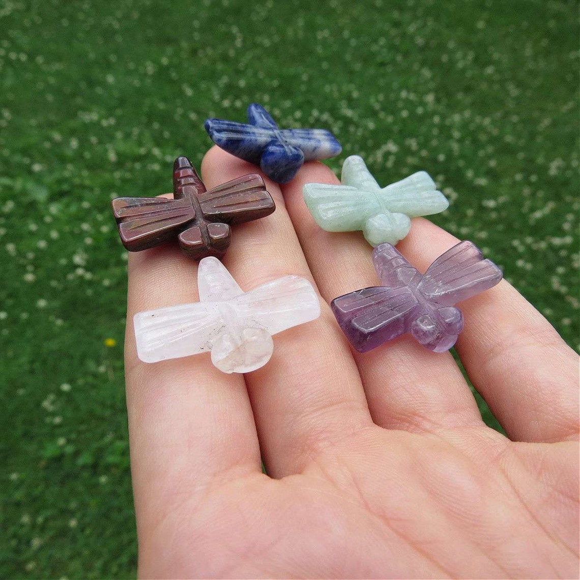 Mini Carved Crystal Dragonfly Figurine 1" - Carved Stone Animal ...