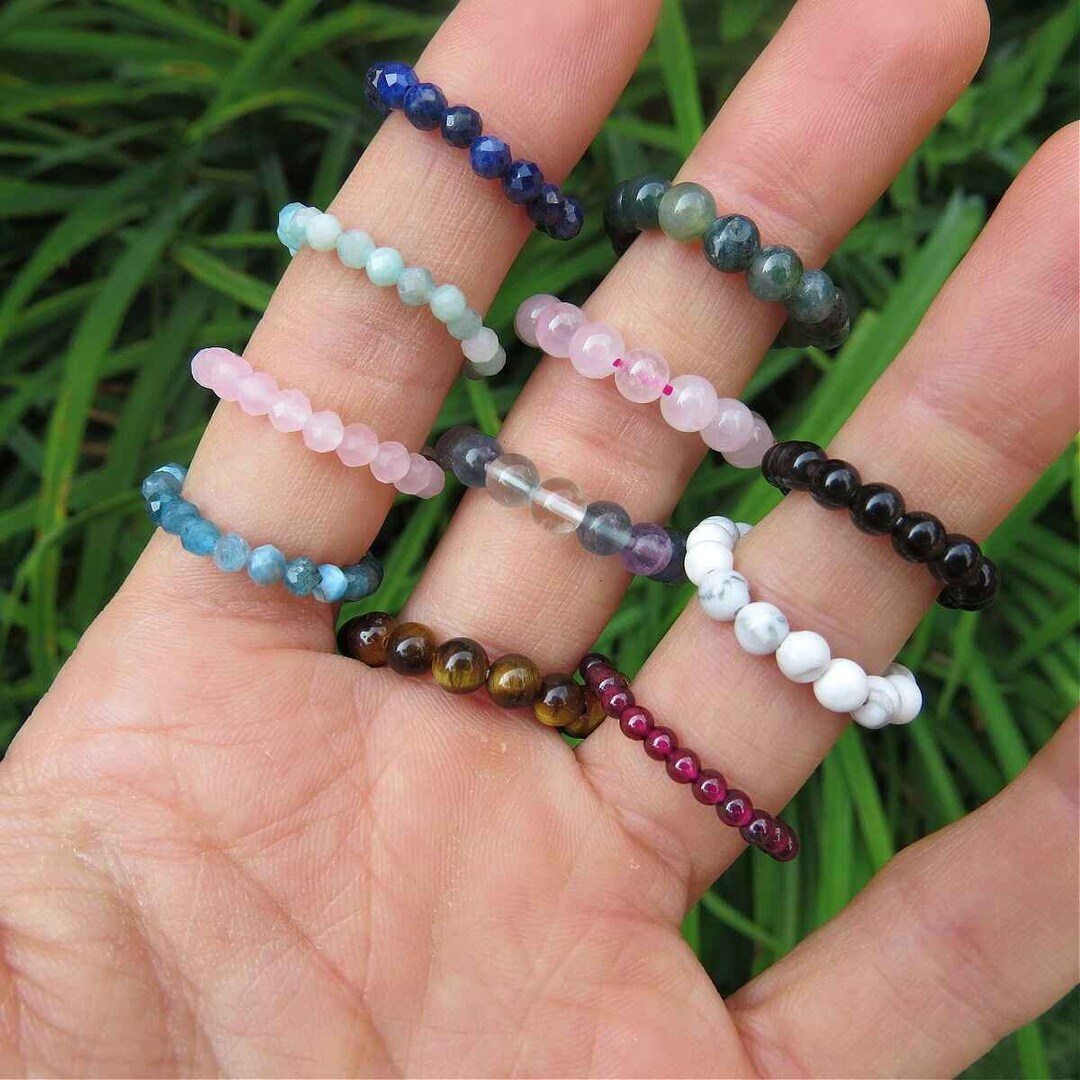 Beaded Stone Ring - Crystal Stretch Ring - Elastic Crystal Ring ...