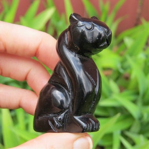 Obsidian Panther Crystal Cat Figurine 2.25 Obsidian Crystal Stone ...