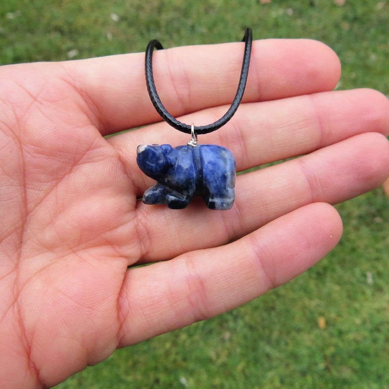 Mini Crystal Bear Necklace Sterling Silver Carved Stone Bear - Etsy