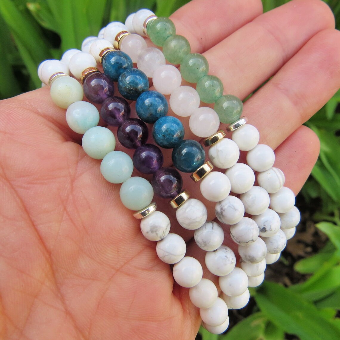 White Stone Bracelet - Beaded Crystal Bracelet - Calming Stone Bead ...