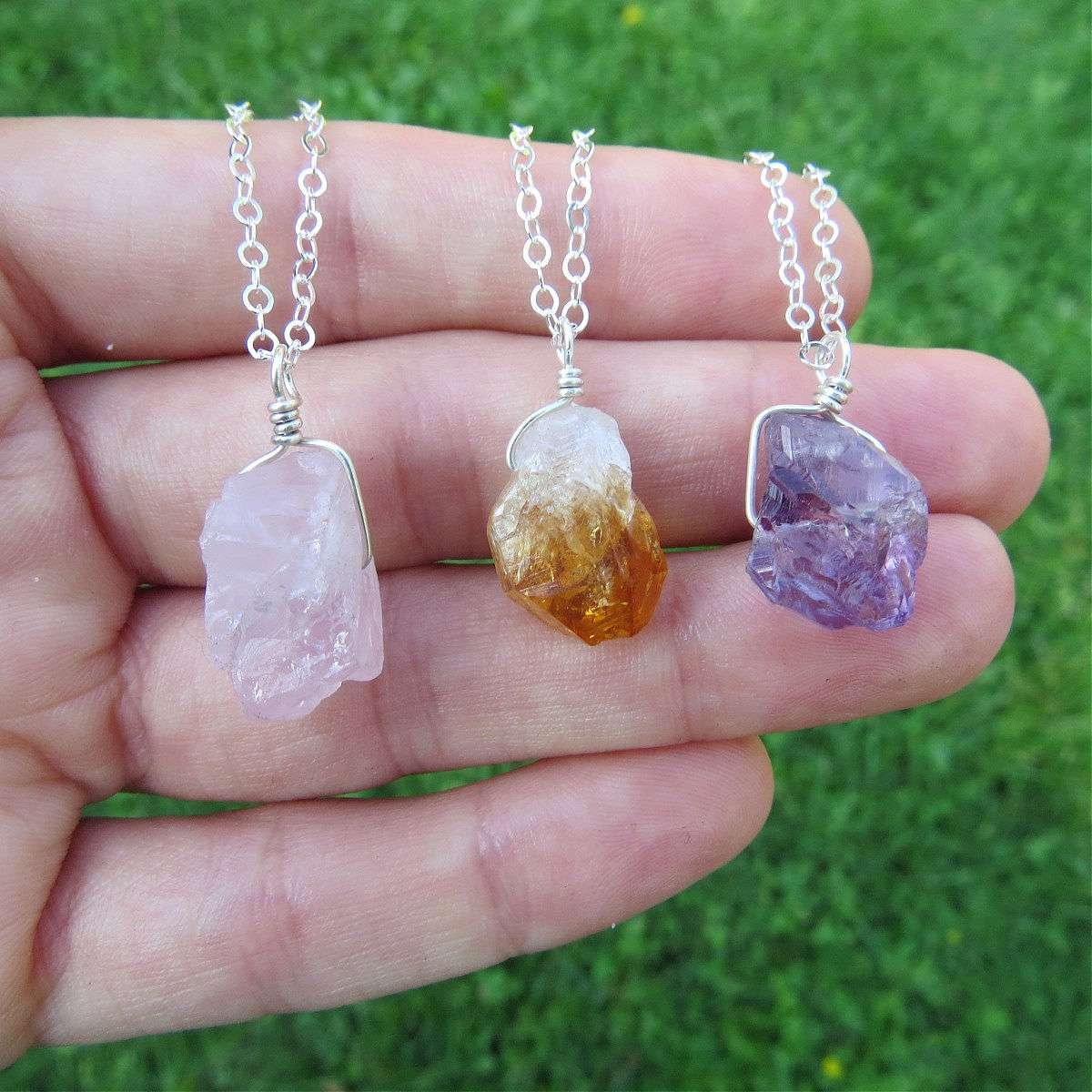 Raw Crystal Necklace Sterling Silver Amethyst Citrine Or Etsy