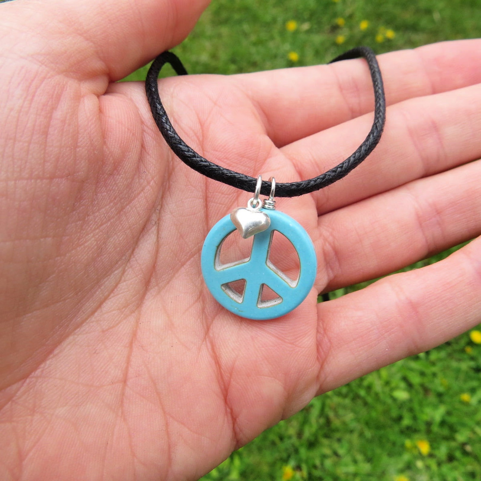 Crystal Peace Sign Necklace Sterling Silver Blue Howlite - Etsy