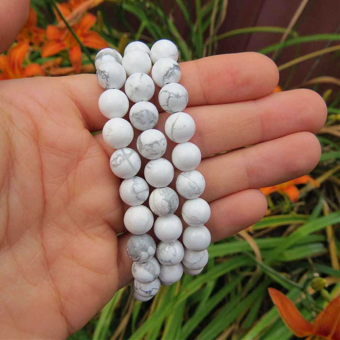 Howlite Crystal Bracelet - White Stone Bracelet - 8mm Beaded Stone ...
