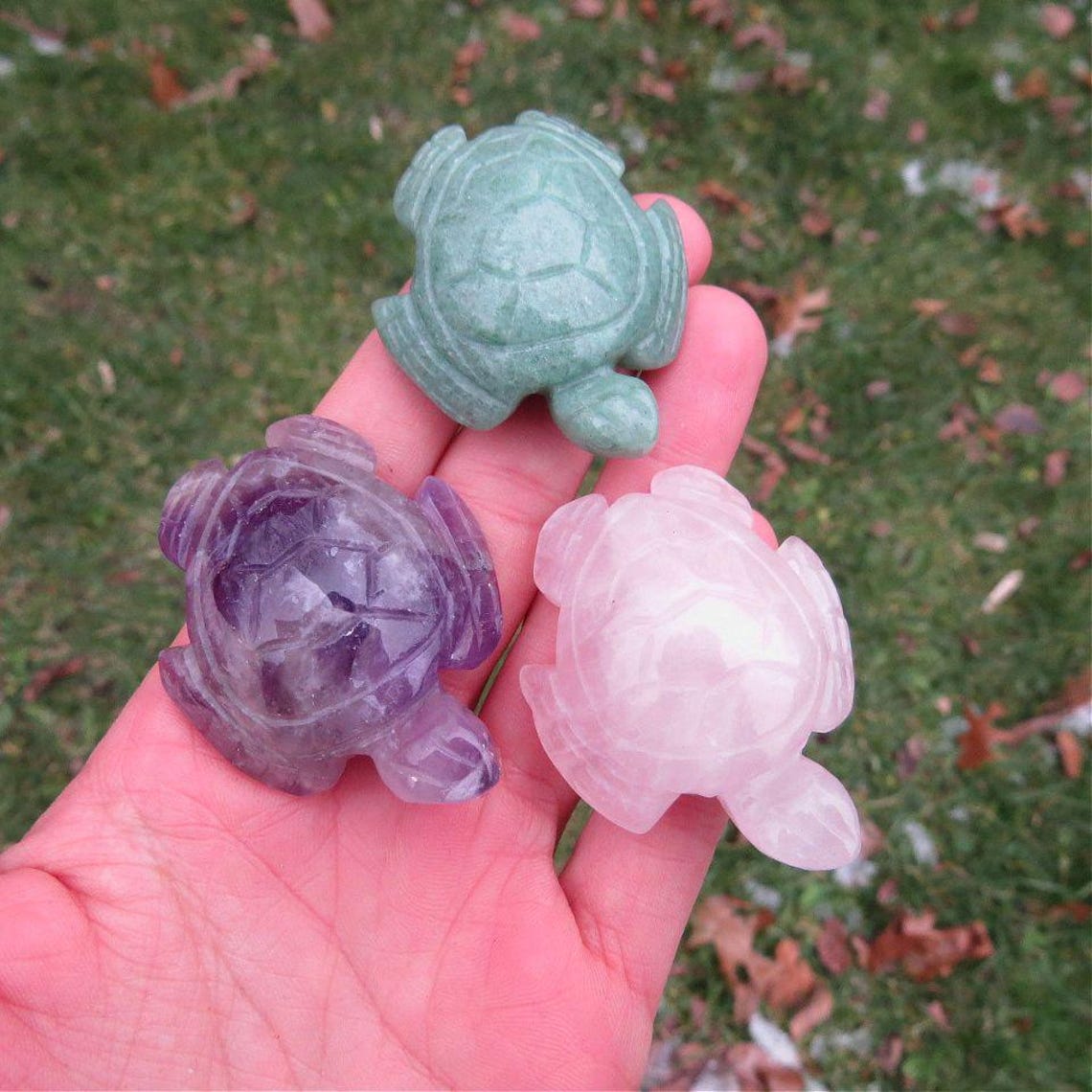 Crystal Sea Turtle Figurine 2" - Carved Stone Animal - Turtle Stone ...