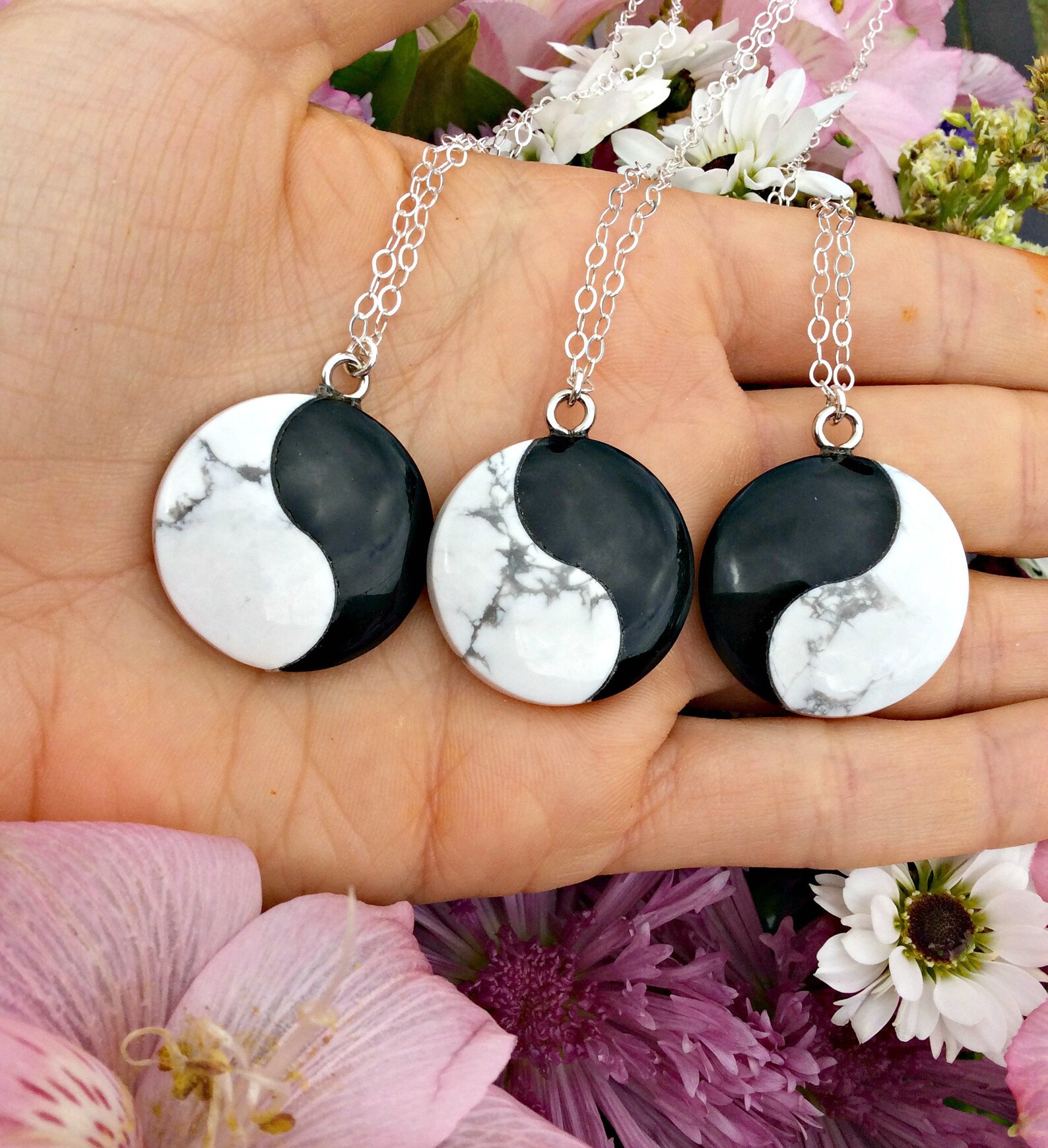 Crystal Yin Yang Necklace Onyx Howlite Stone Yin Yang | Etsy