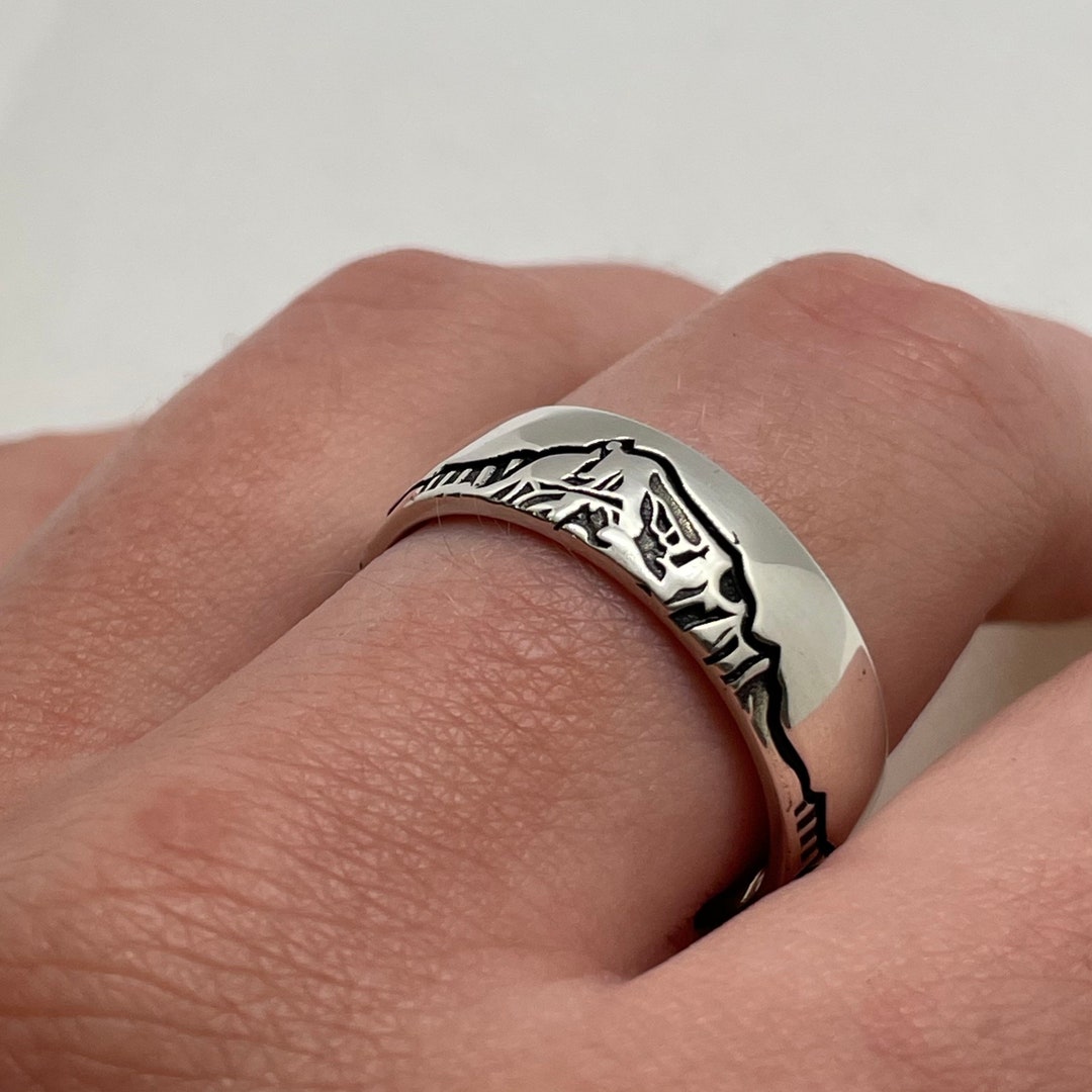 Hand Carved Sterling Silver Mountain Ring, 925 Sterling Silver, Great Gift for Anyone Who Loves ...