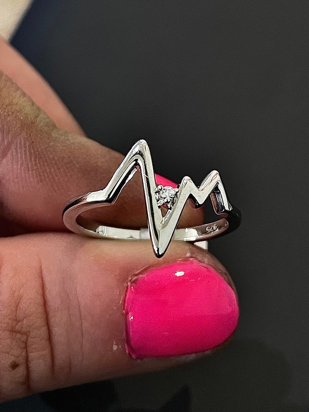 925 Solid Silver Heartbeat Ring, Lifeline Pulse Ring, Minimalist ...