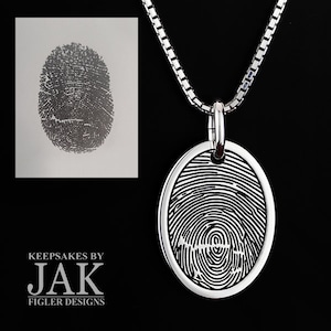 Oval Fingerprint Necklace, Sterling Silver, Personalized Memorial ...