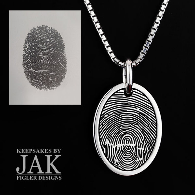 Oval Fingerprint Necklace, Sterling Silver, Personalized Memorial ...