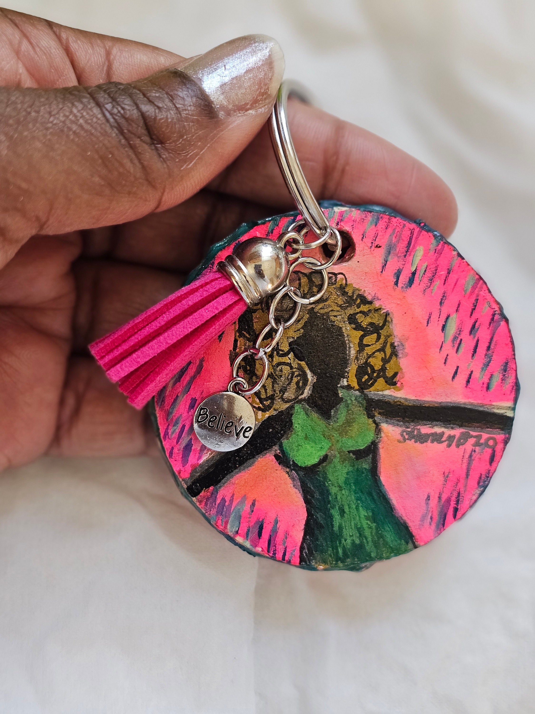 Black Woman Keychain, Hand Painted Keychain,black Girl Gifts, Keyrings ...