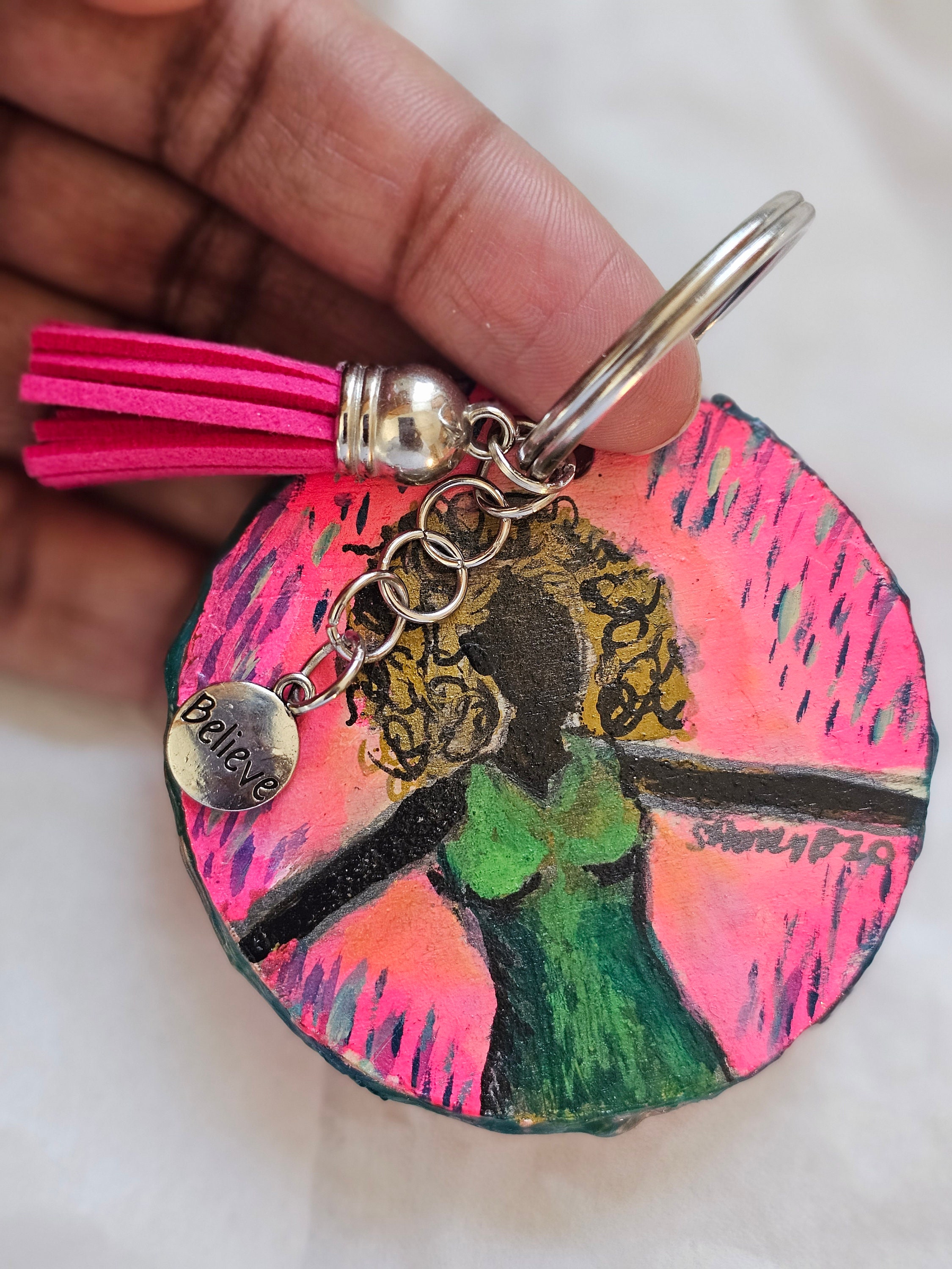 Black Woman Keychain, Hand Painted Keychain,black Girl Gifts, Keyrings ...