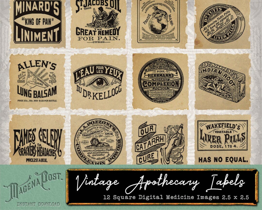 Vintage 1800s Apothecary Medicine Labels Tags Stickers 300dpi Instant ...