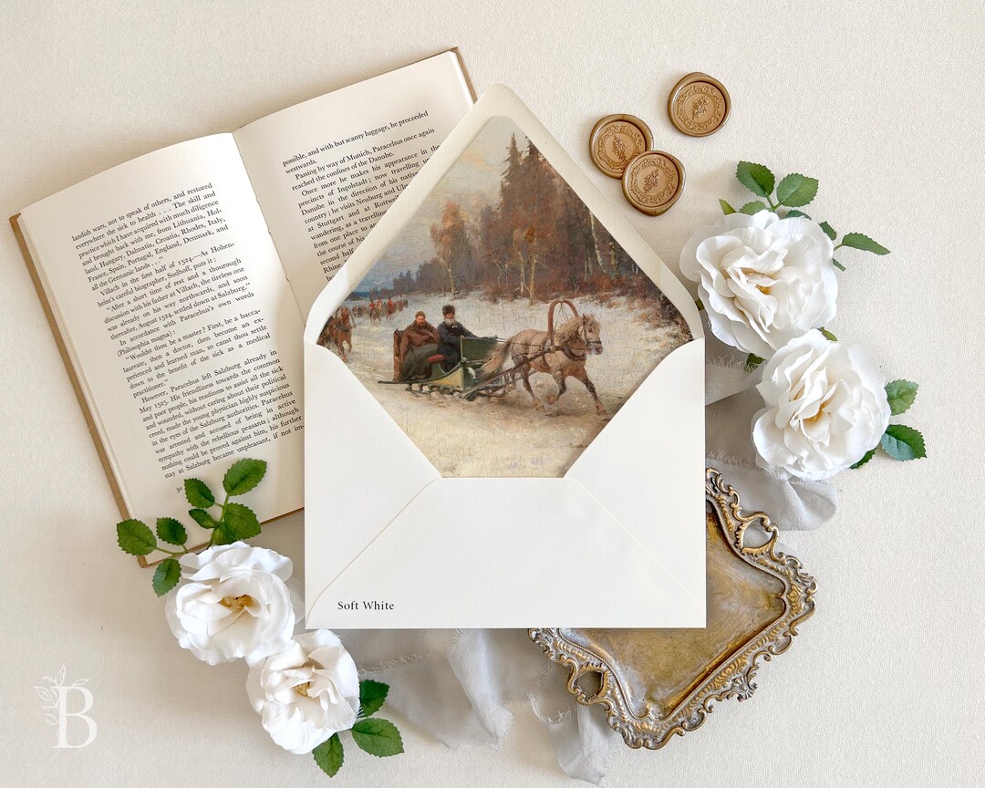 Vintage Christmas Sleigh Ride Envelope Liner | Christmas Card Envelope ...