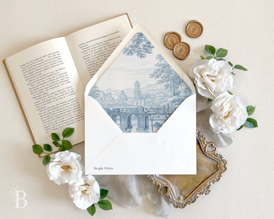 Delft Blue Envelope Liner for Elegant Wedding Fine Art Toile Envelope ...