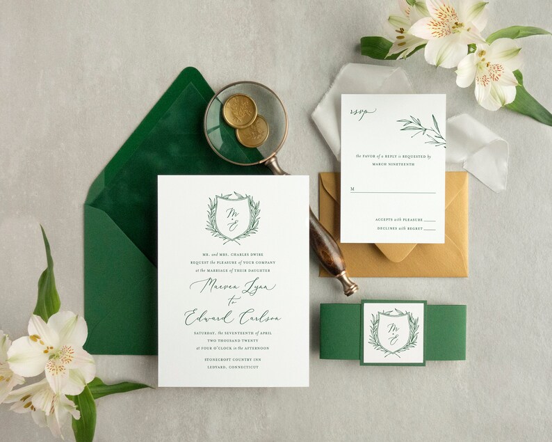 Regal wedding invitation Wedding crest invitation Monogram | Etsy