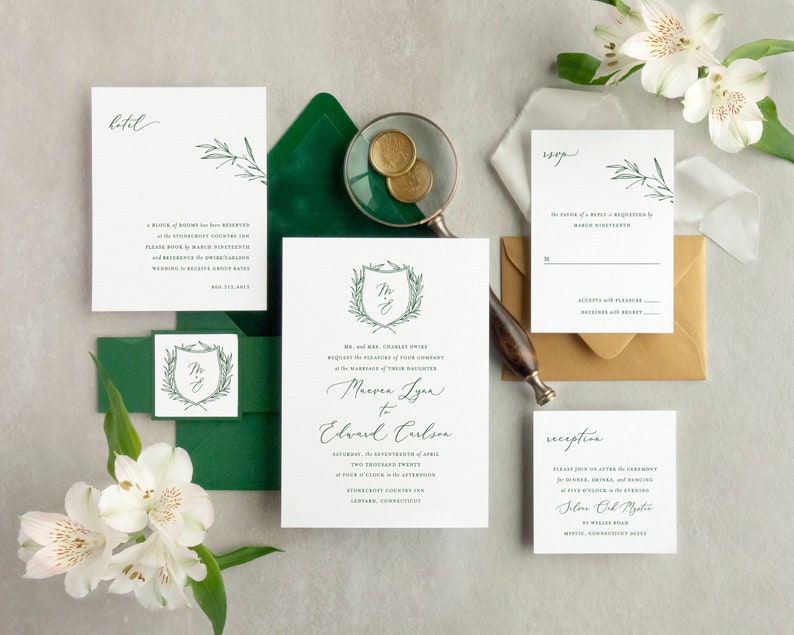 Regal wedding invitation Wedding crest invitation Monogram | Etsy