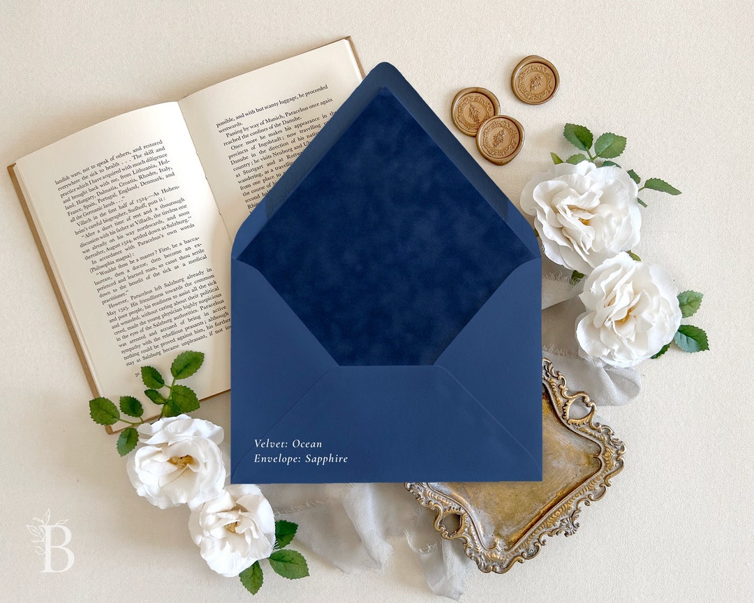 Navy Blue Velvet Envelope Liner | Velvet Lined Wedding Envelopes, Ocean ...