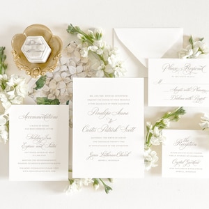 Elegant Neutral Wedding Invitation, Simple Wedding Invite, Classic Silk ...