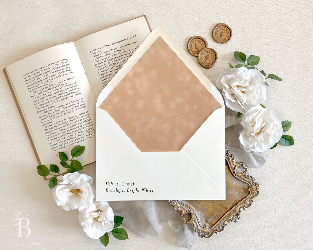 Velvet Lined Envelope for Wedding Invitation | Neutral Velvet Envelope Liner, Suede Lined ...