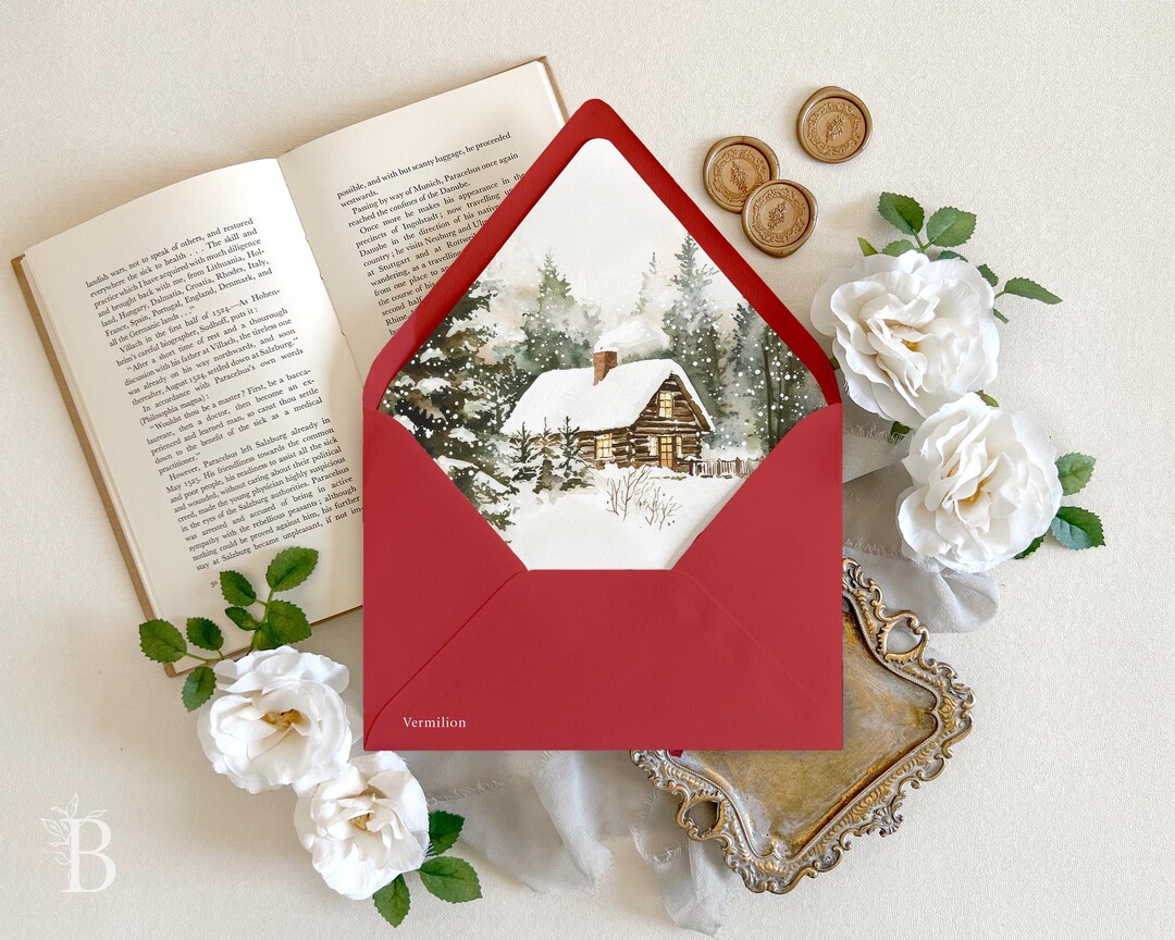 Rustic Winter Landscape Envelope Liner | Christmas Card Envelopes, Snow ...