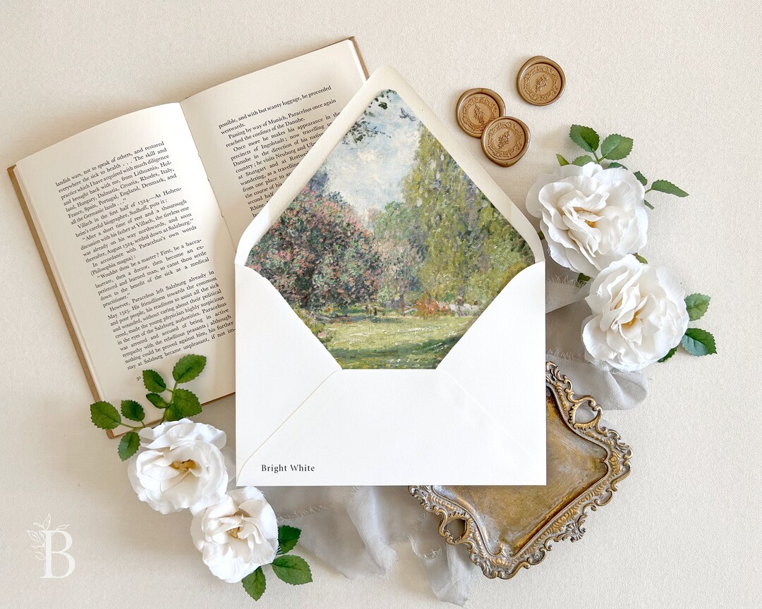 Garden Wedding Envelopes Fine Art Wedding Envelope Liner, Impressionist ...
