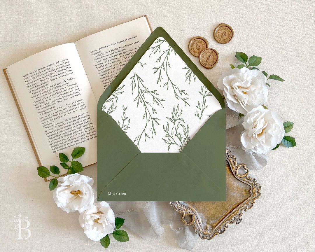 Elegant Greenery Envelope Liner for Wedding Envelopes, Simple Floral ...