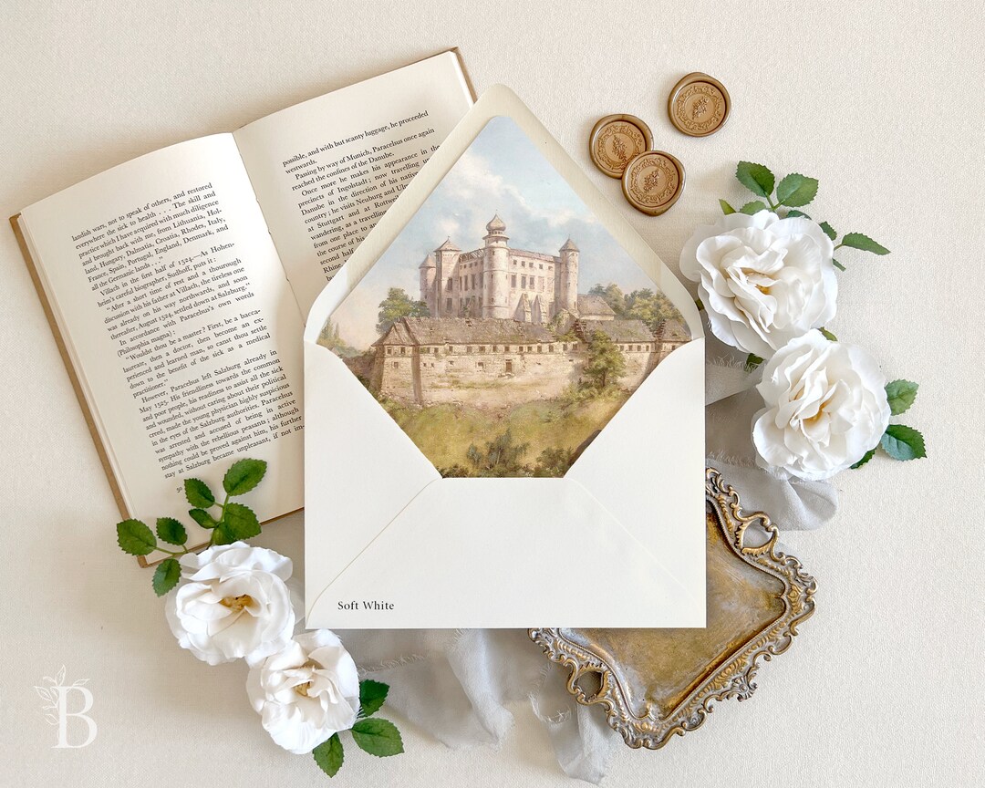 Vintage Castle Wedding Envelope Liner Italy Wedding Envelopes, Luxury ...