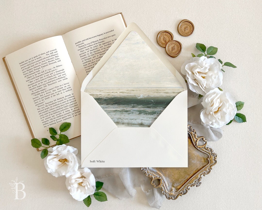 Beach Wedding Envelope Liner | Ocean Wedding Envelopes, Vintage Waves ...