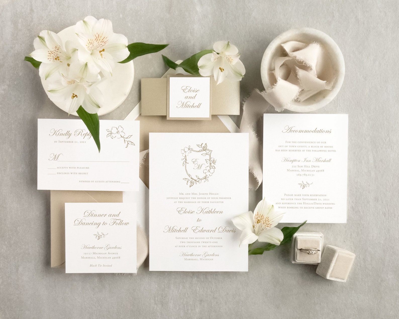 Elegant Neutral Wedding Invitation Set Crest and Monogram | Etsy