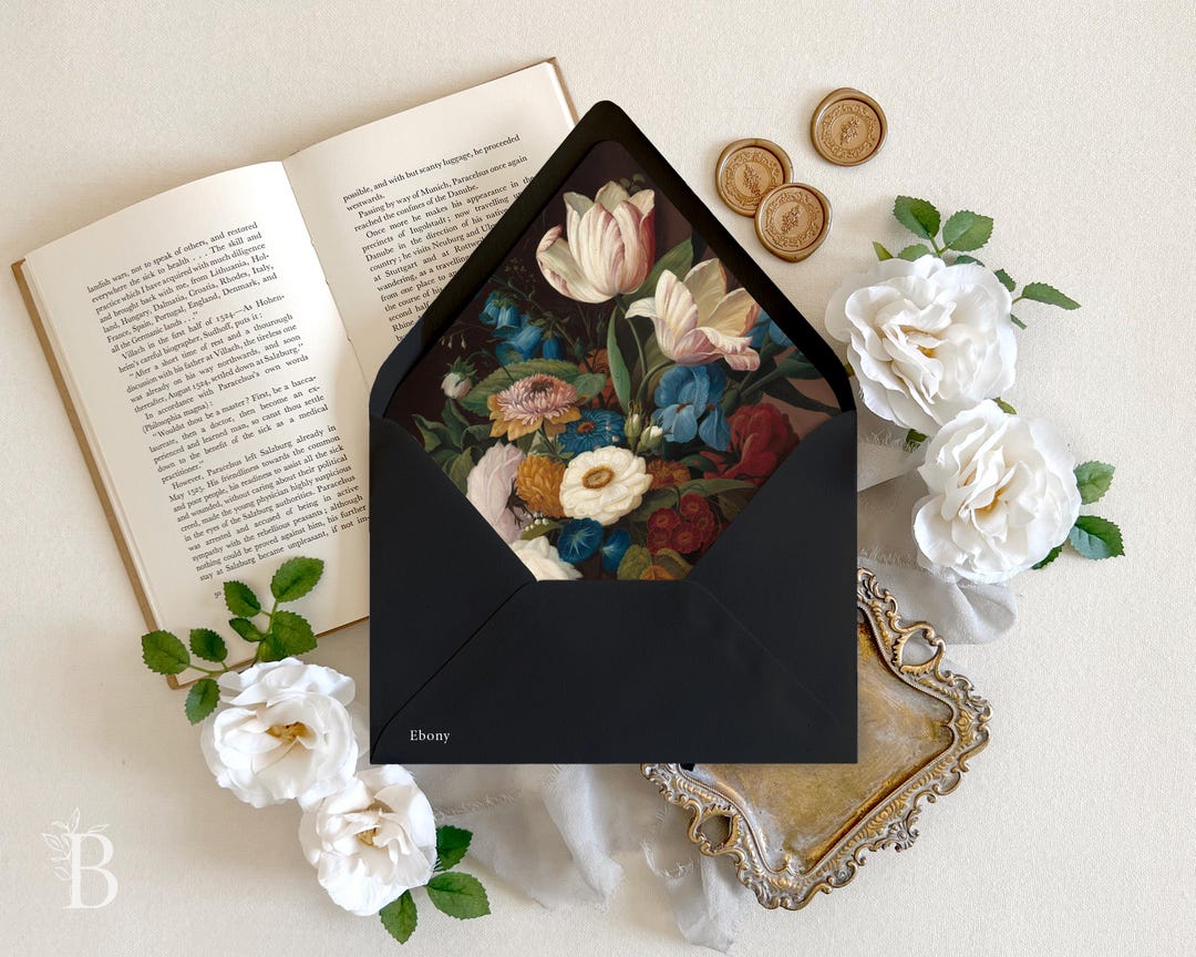 Moody Floral Bouquet Wedding Envelope | Dutch Masters Envelope Liners ...