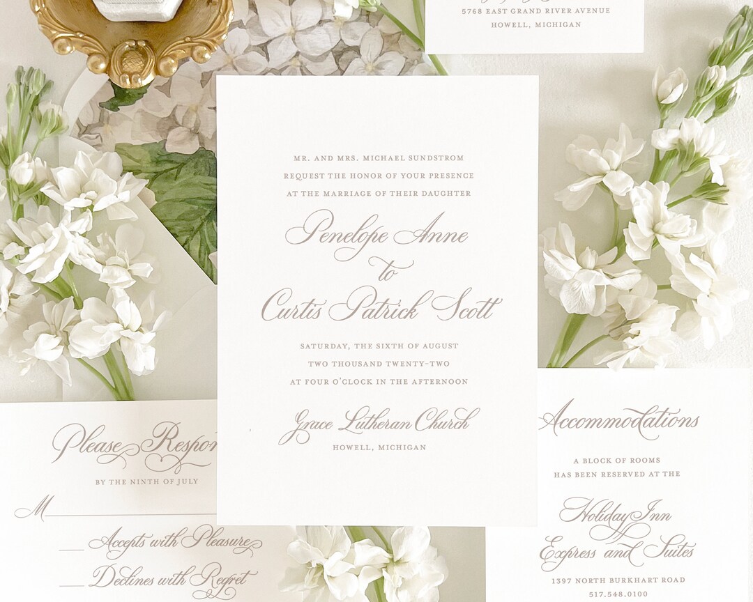 Elegant Neutral Wedding Invitation, Simple Wedding Invite, Classic Silk ...