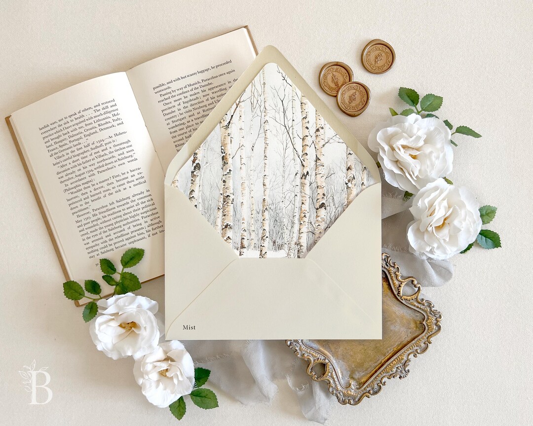Winter Birch Forest Envelope Liner for Wedding Invitations | Rustic ...