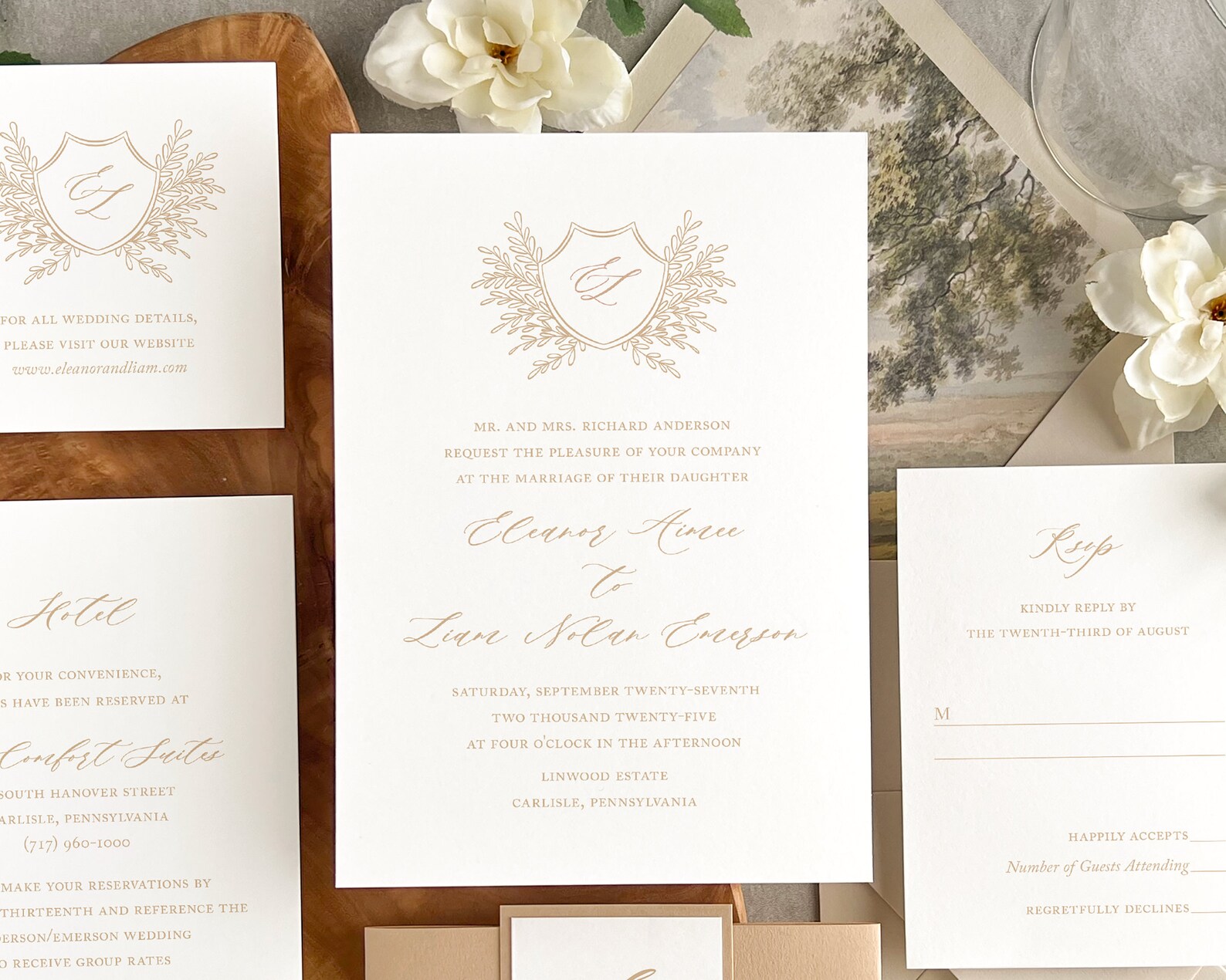 Wedding Invitation With Crest and Monogram Elegant Neutral - Etsy