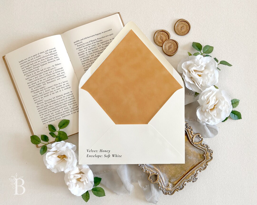 Gold Velvet Envelope Liner | Honey Yellow Velvet Lined Envelope, Suede ...