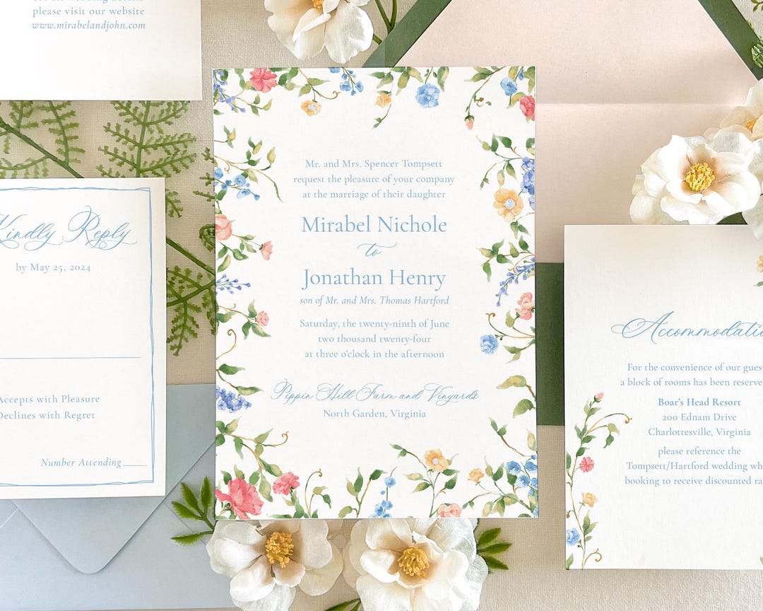 Wildflower Wedding Invitation, Floral Wedding Invitation, Spring ...