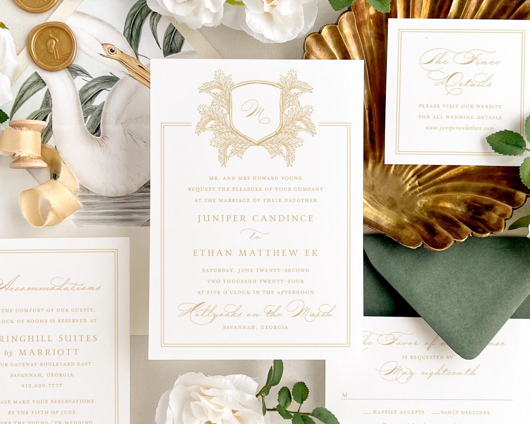 Southern Wedding Invitation, Wedding Invitation With Crest and Monogram ...