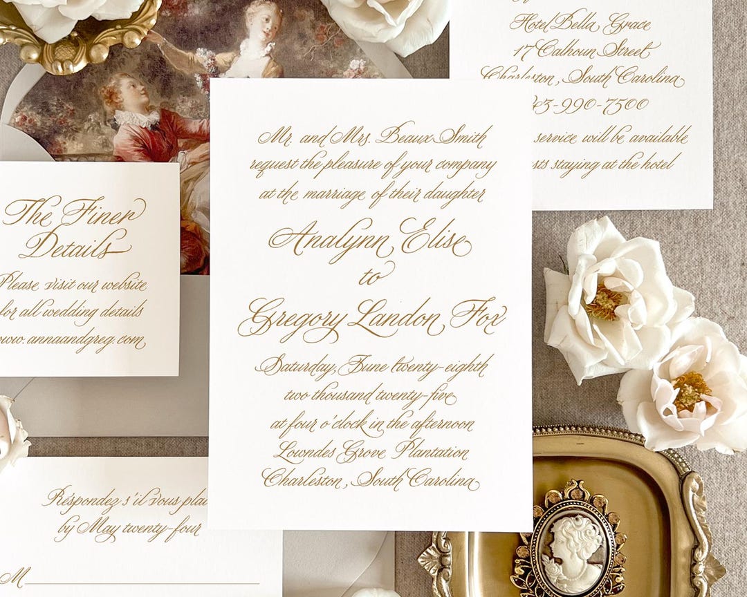 Elegant Calligraphy Wedding Invitation, Vintage Artwork Wedding ...