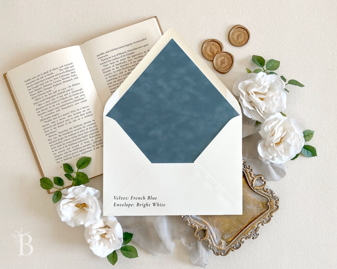 French Blue Velvet Envelope Liner | Velvet Lined Wedding Envelopes ...