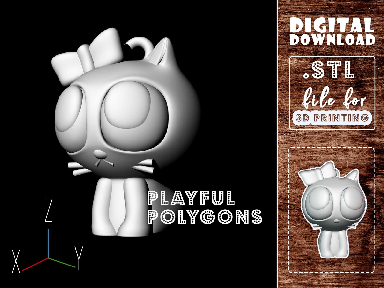 Cute Cat Keychain 3D Print STL File Digital File Ready for - Etsy