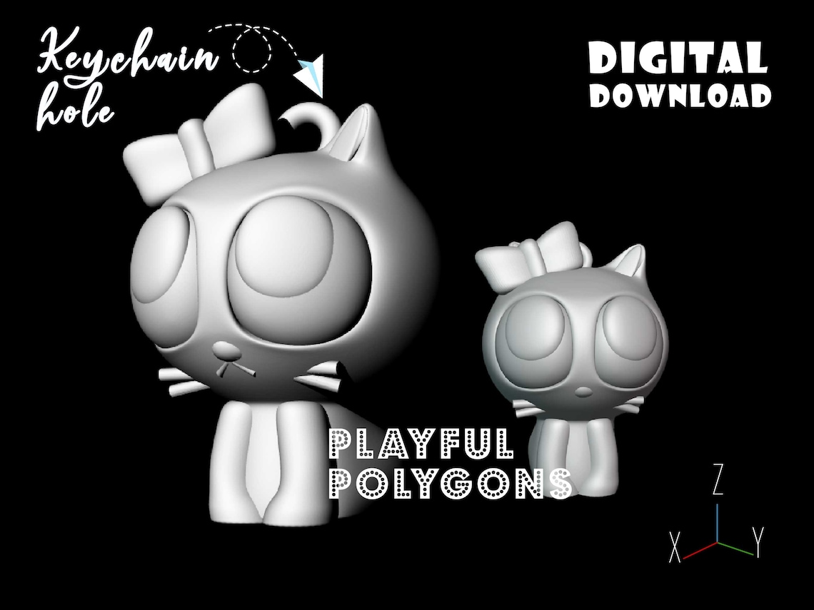 Cute Cat Keychain 3D Print STL File Digital File Ready for - Etsy