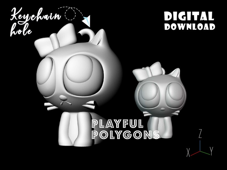 Cute Cat Keychain 3D Print STL File Digital File Ready for - Etsy